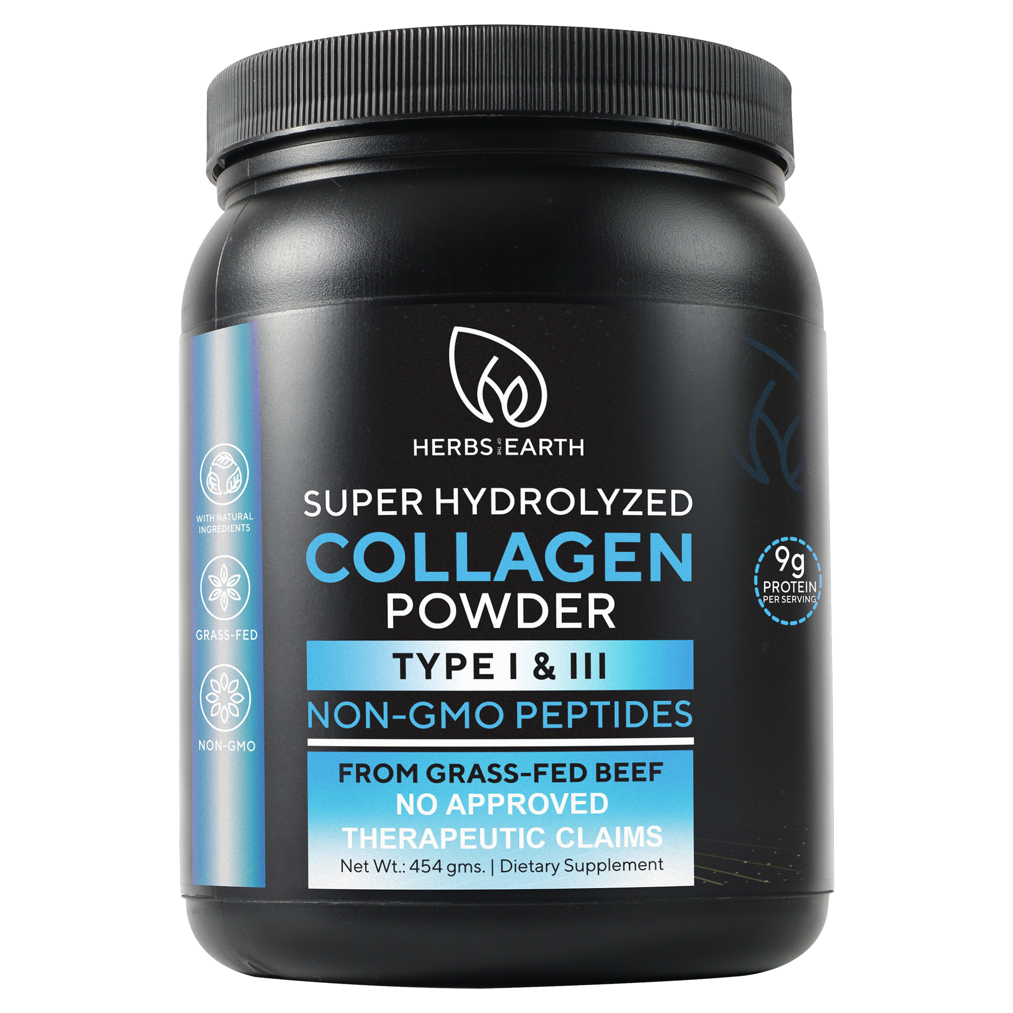 Collagen Powder+Peptides 9g Protein, 454g jar – Herbs of the Earth